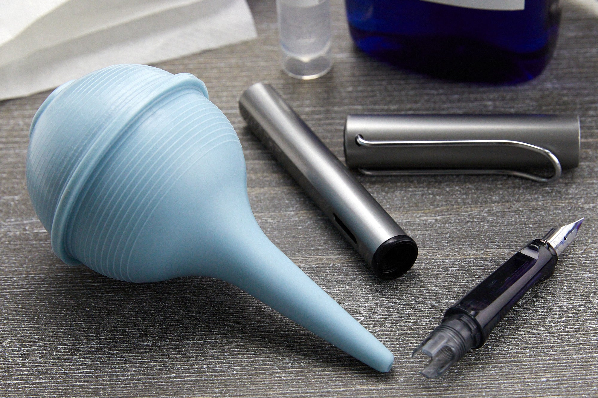 Flushing a fountain pen with a bulb syringe - The Goulet Pen Company